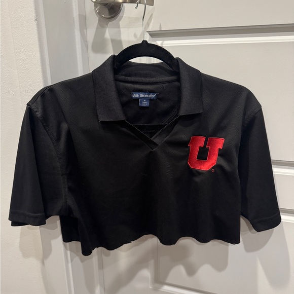 Tops | Diy Cropped Black Polo University Of Utah Tshirt | Poshmark